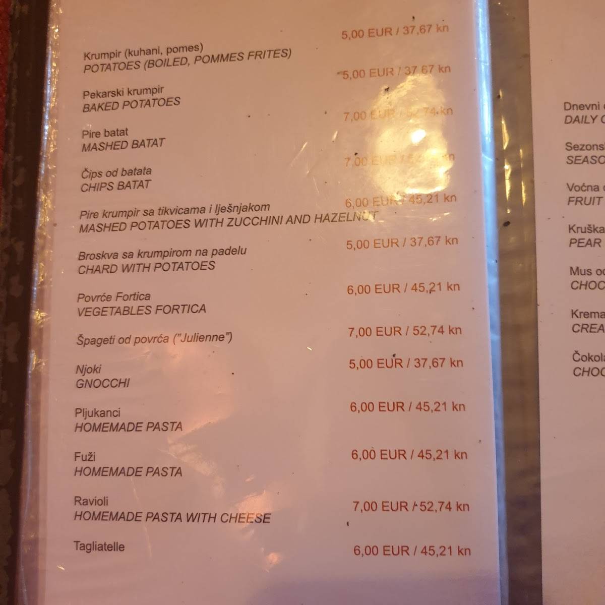 Menu at Bistro oštarija Fortica restaurant, Kastav