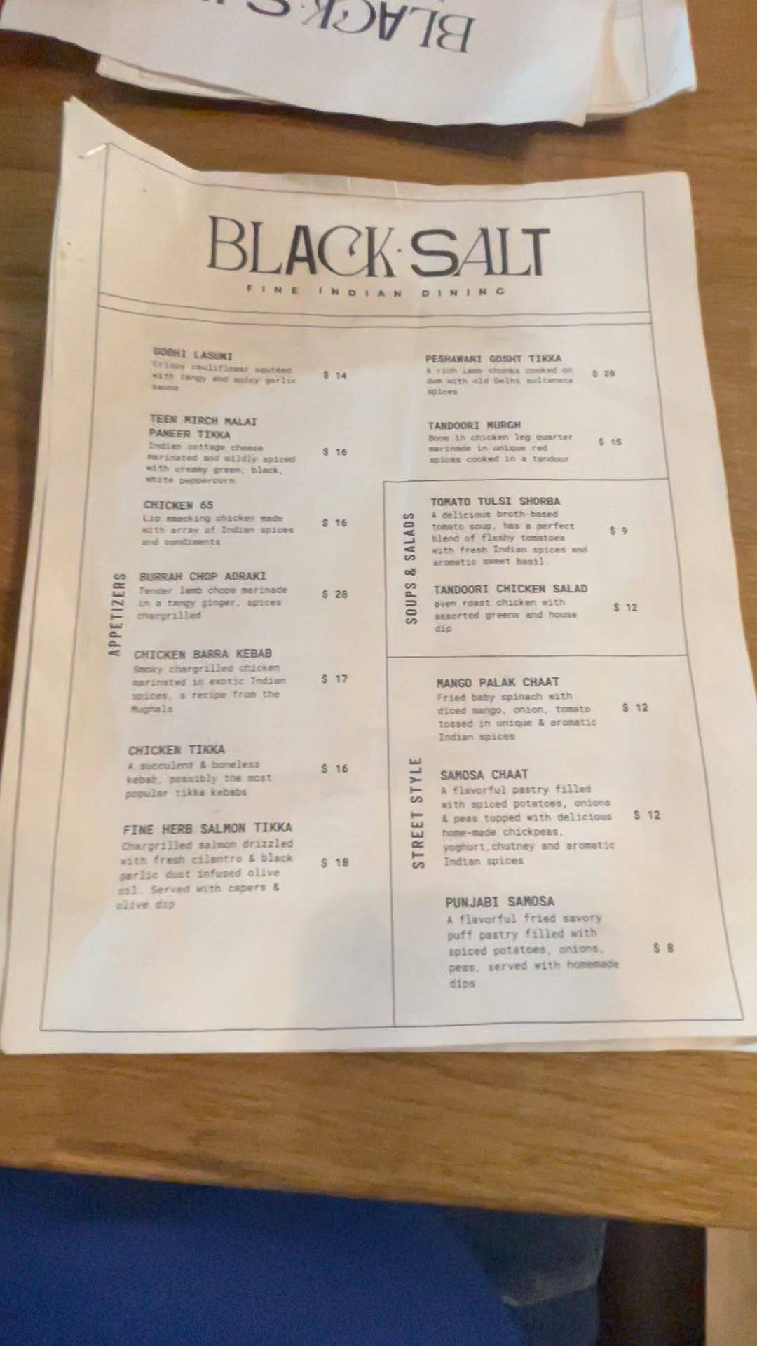Menu at Black Salt restaurant, Chesterfield
