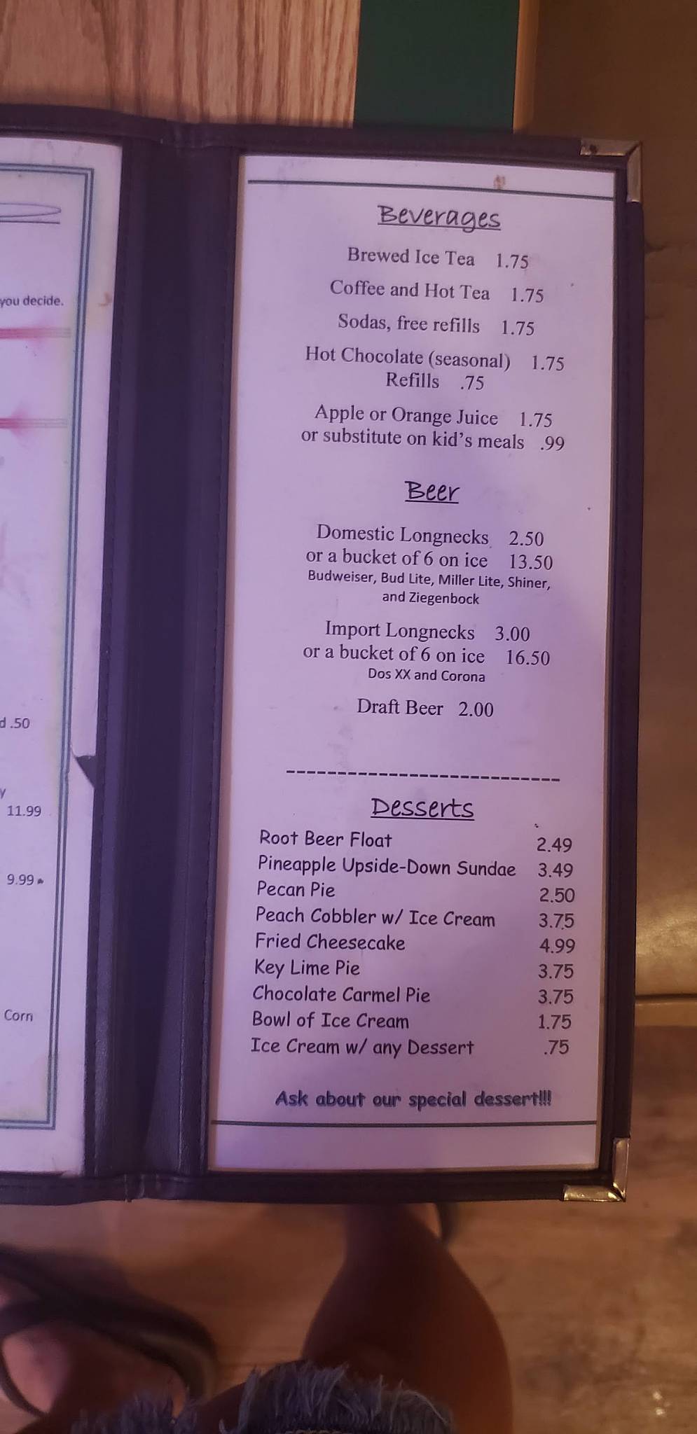 Menu at Blake's steakhouse, Luling