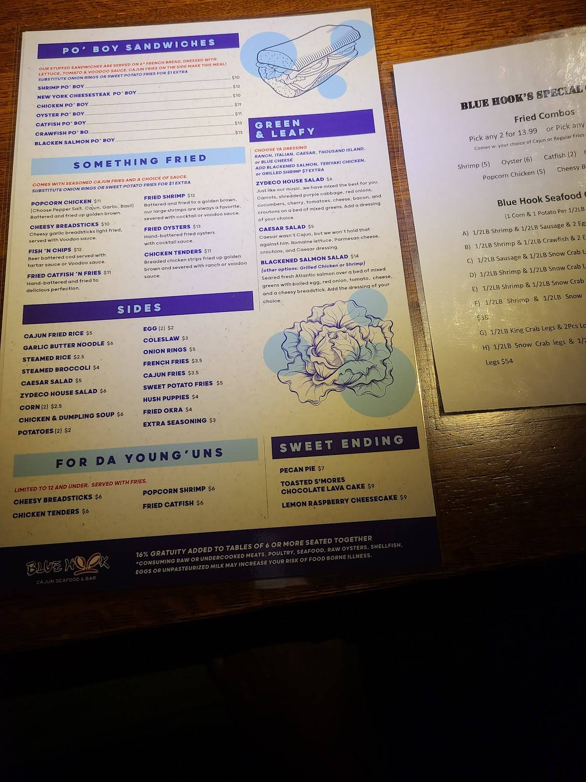 Menu at Blue Hook Cajun Seafood & Bar, Wichita