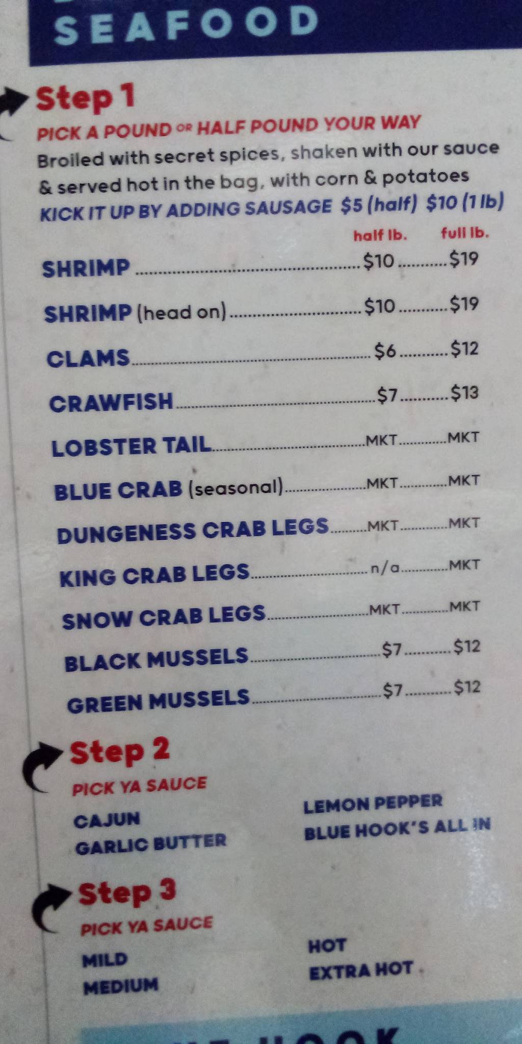 Menu at Blue Hook Cajun Seafood & Bar, Wichita