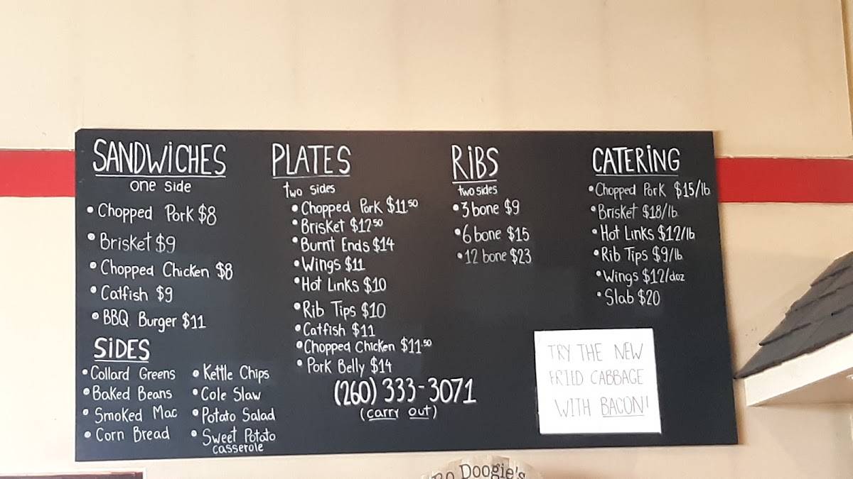 Menu at Bo Doogie's BBQ, Auburn