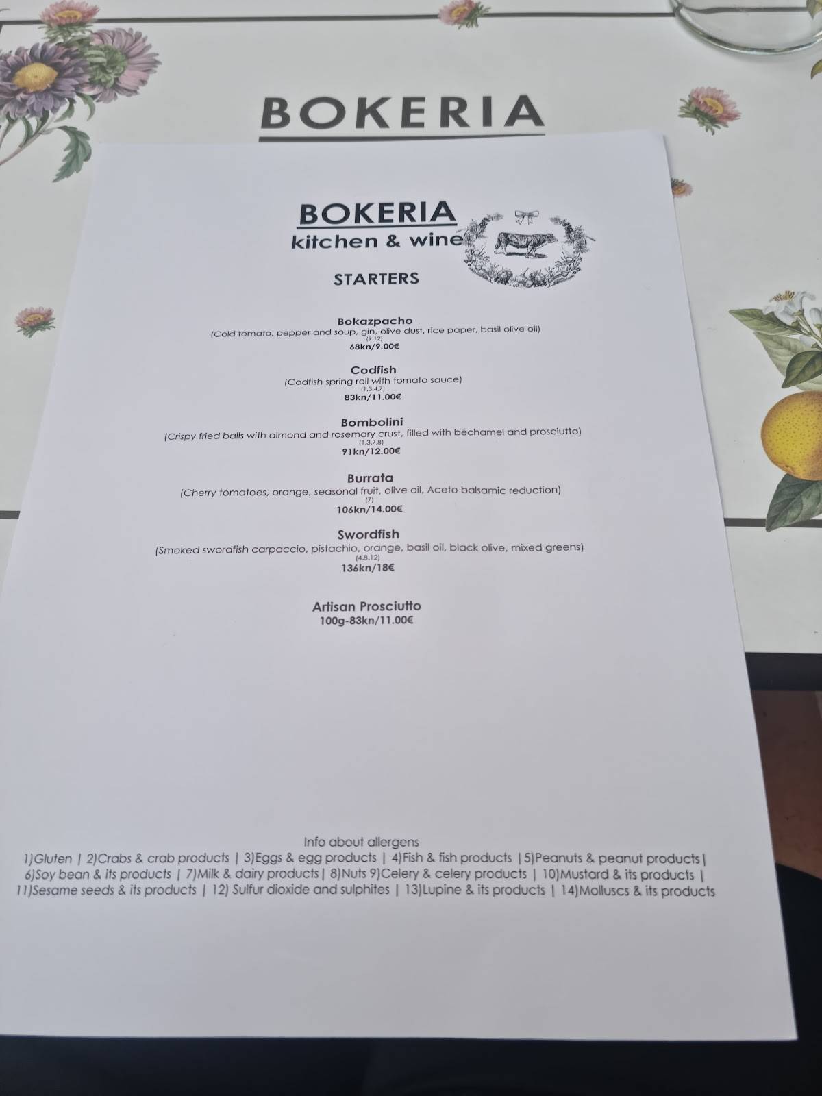 Menu at Bokeria Kitchen & Wine restaurant, Split