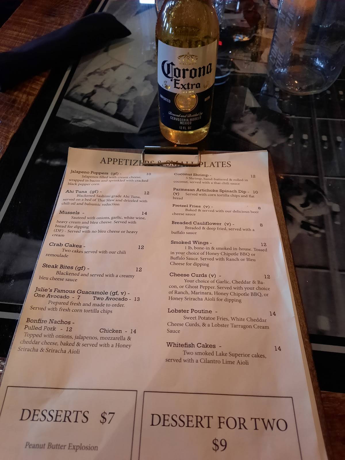 Menu at Bonfire at The Continental Fire Co. steakhouse, Houghton