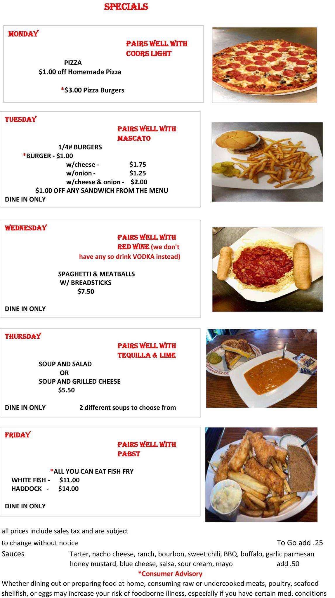 Menu at Boondocks Bar & Grill, Symco