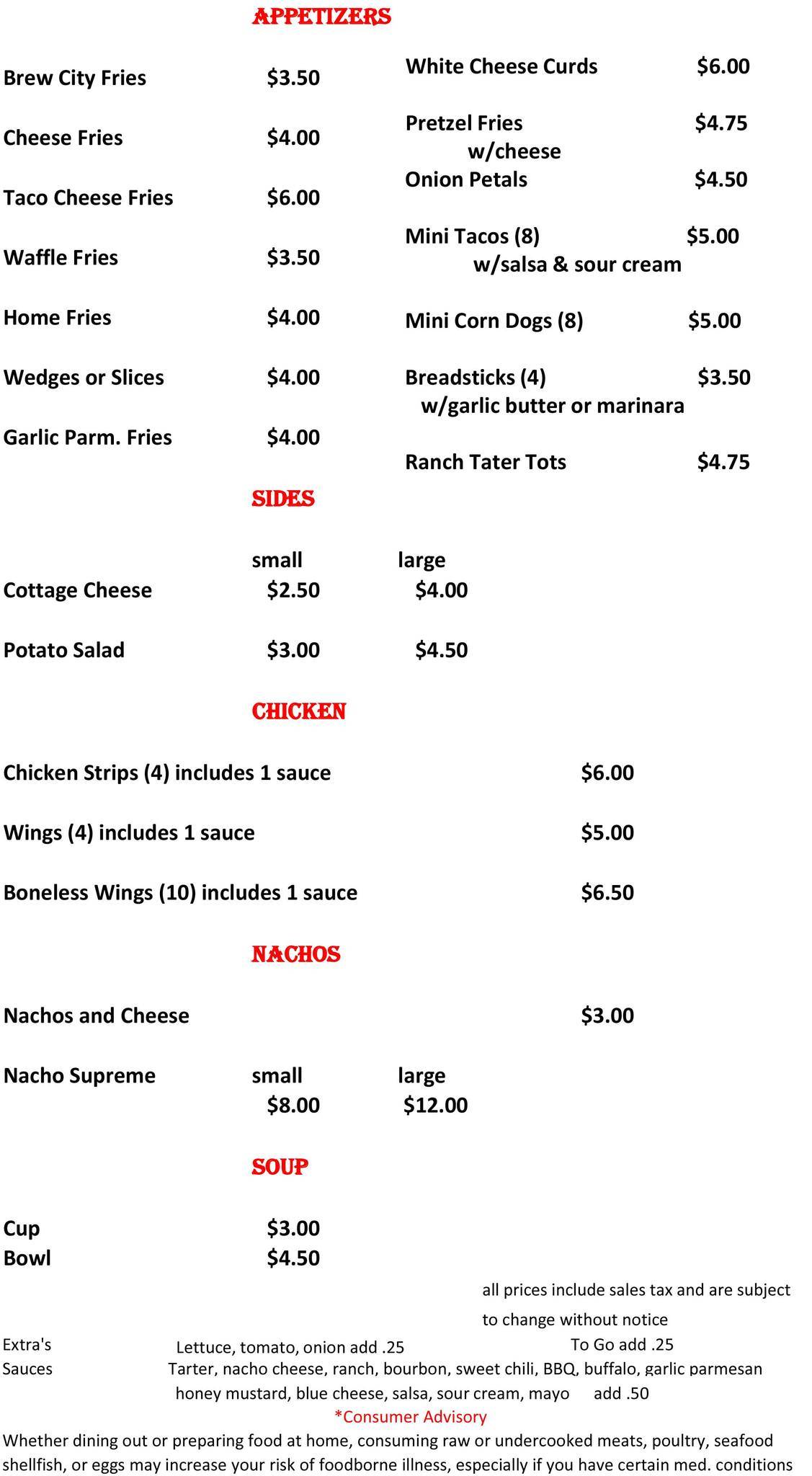 Menu at Boondocks Bar & Grill, Symco