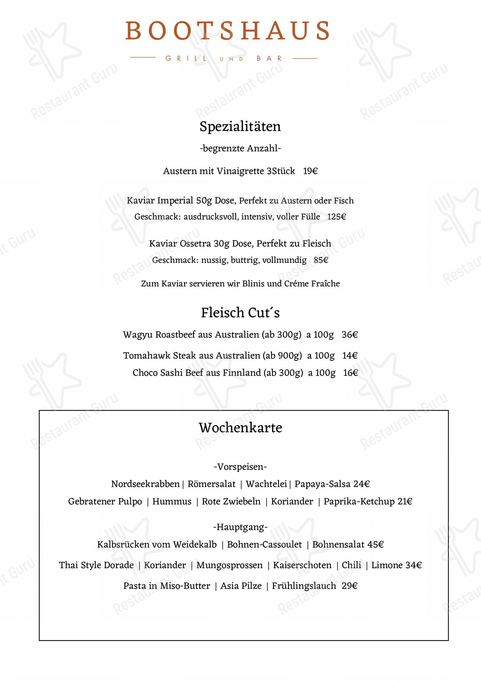 Speisekarte von Bootshaus Grill & Bar - Hafencity, Hamburg, Am Kaiserkai 19