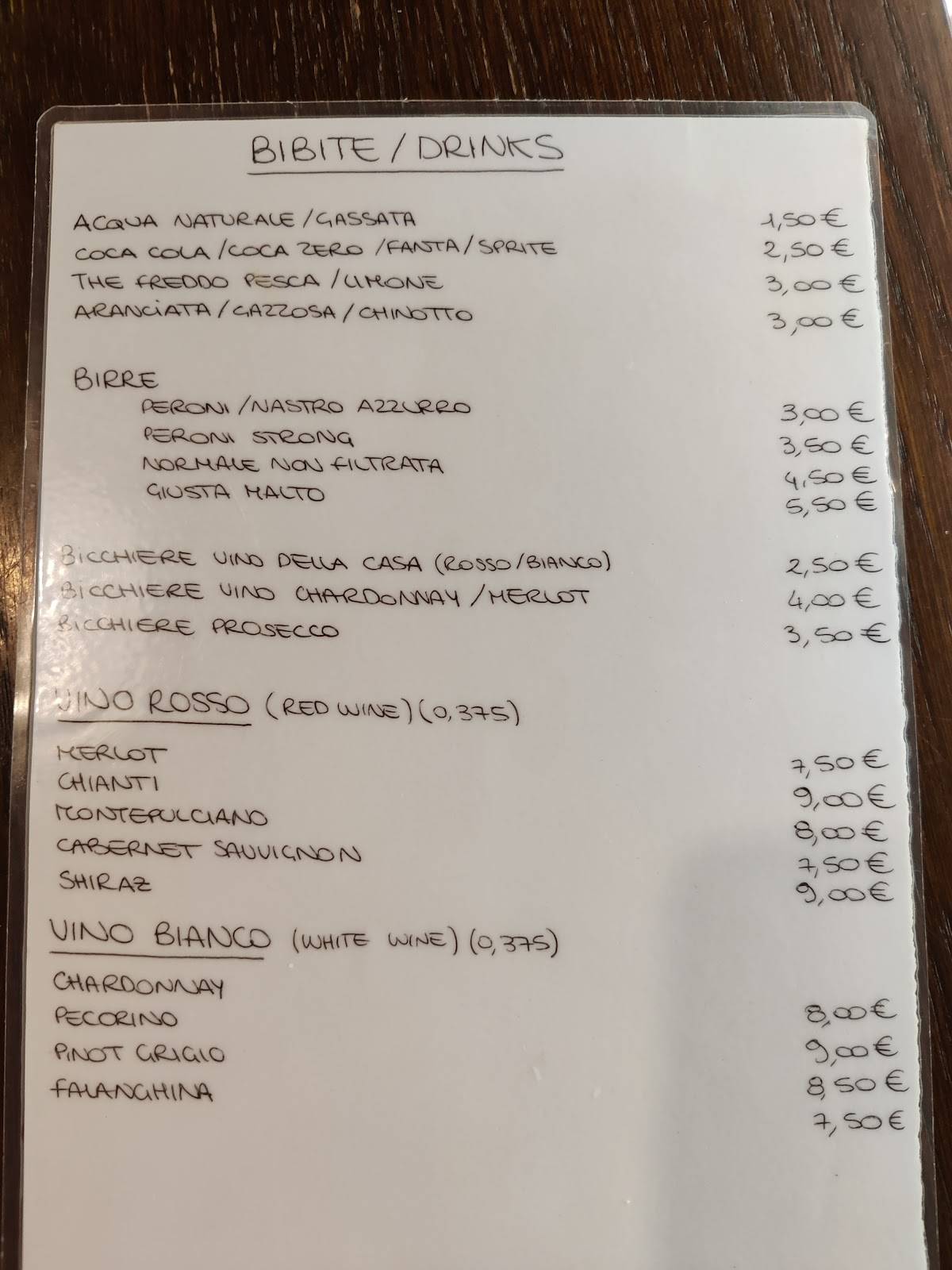Menu at Borghiciana Pastificio Artigianale restaurant, Rome