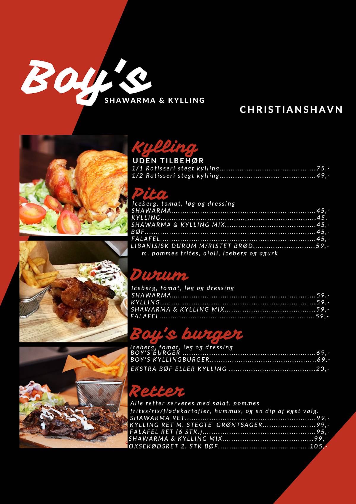 Speisekarte von Boy's Shawarma Christianshavn restaurant, Kopenhagen