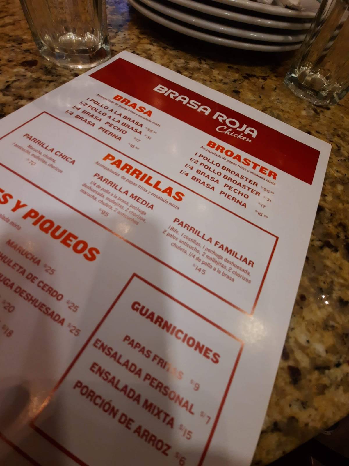 Carta del restaurante Brasa Roja Chicken, Chiclayo, 65H3+JQ2