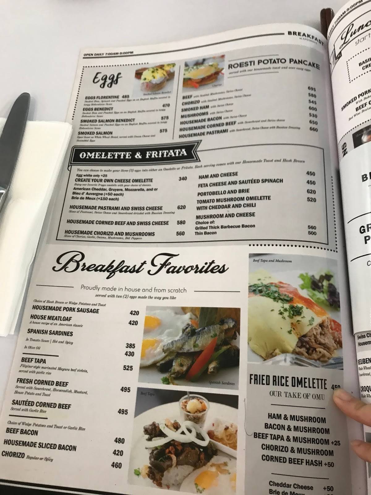 Menu at Breakfast at Antonio's restaurant, Tagaytay