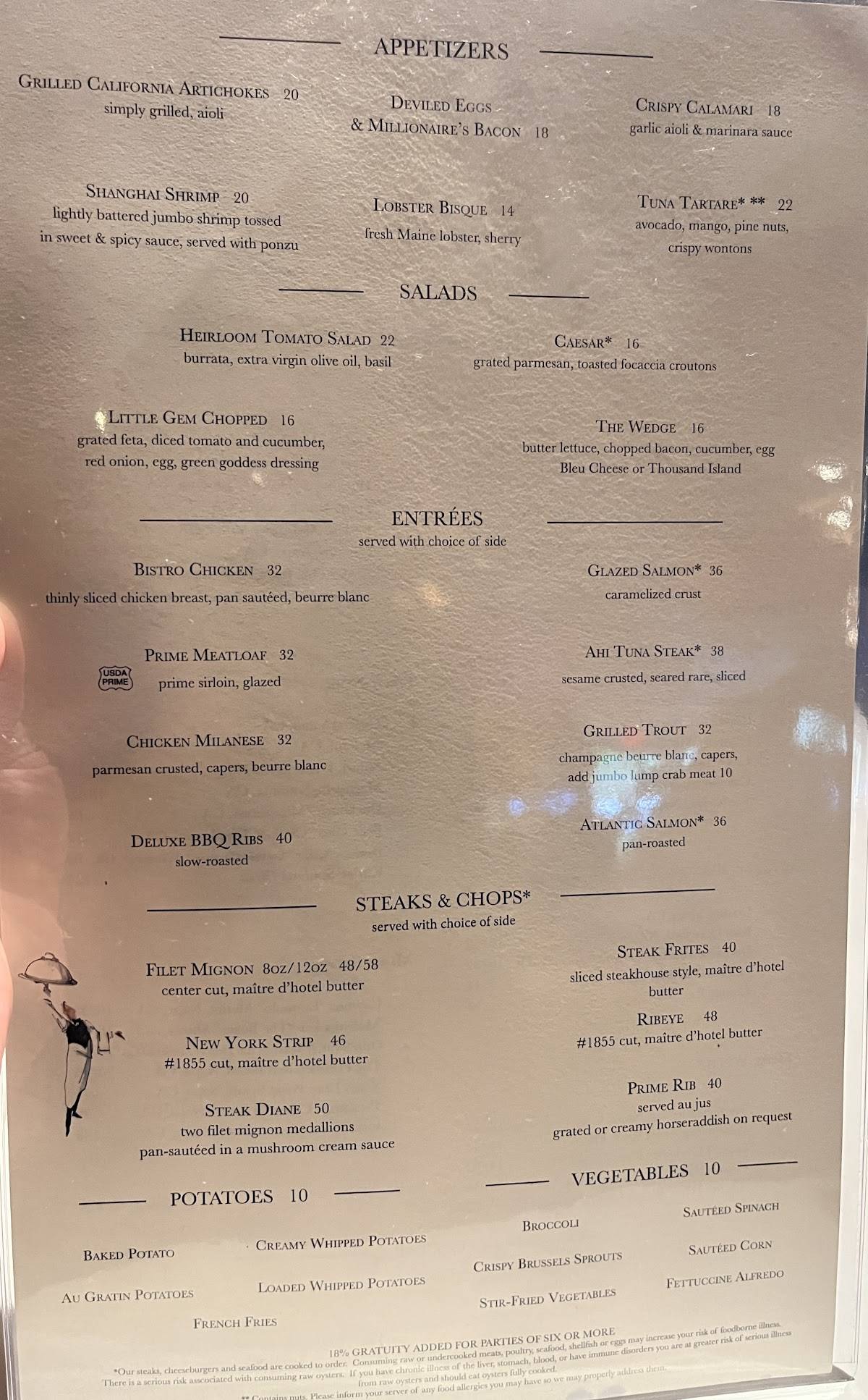 Menu at BrickTop's restaurant, Naples, Tamiami Trail N