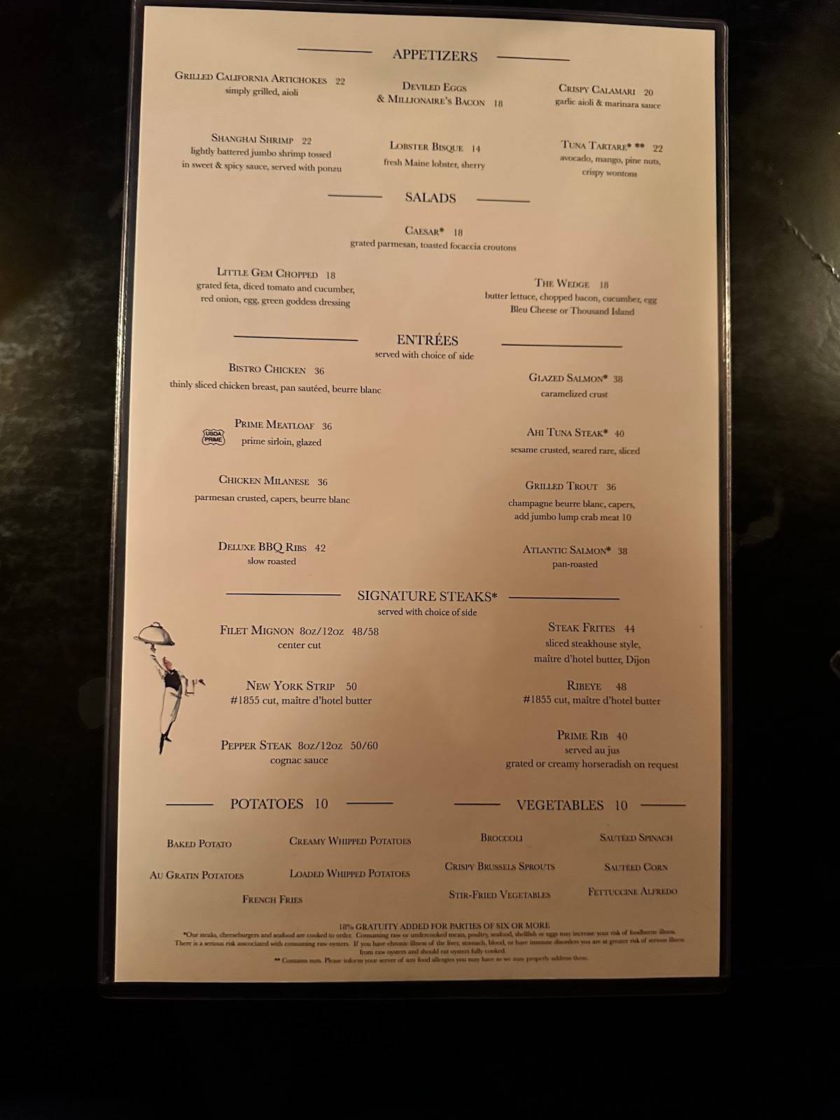 Menu at BrickTop's restaurant, Naples, Tamiami Trail N