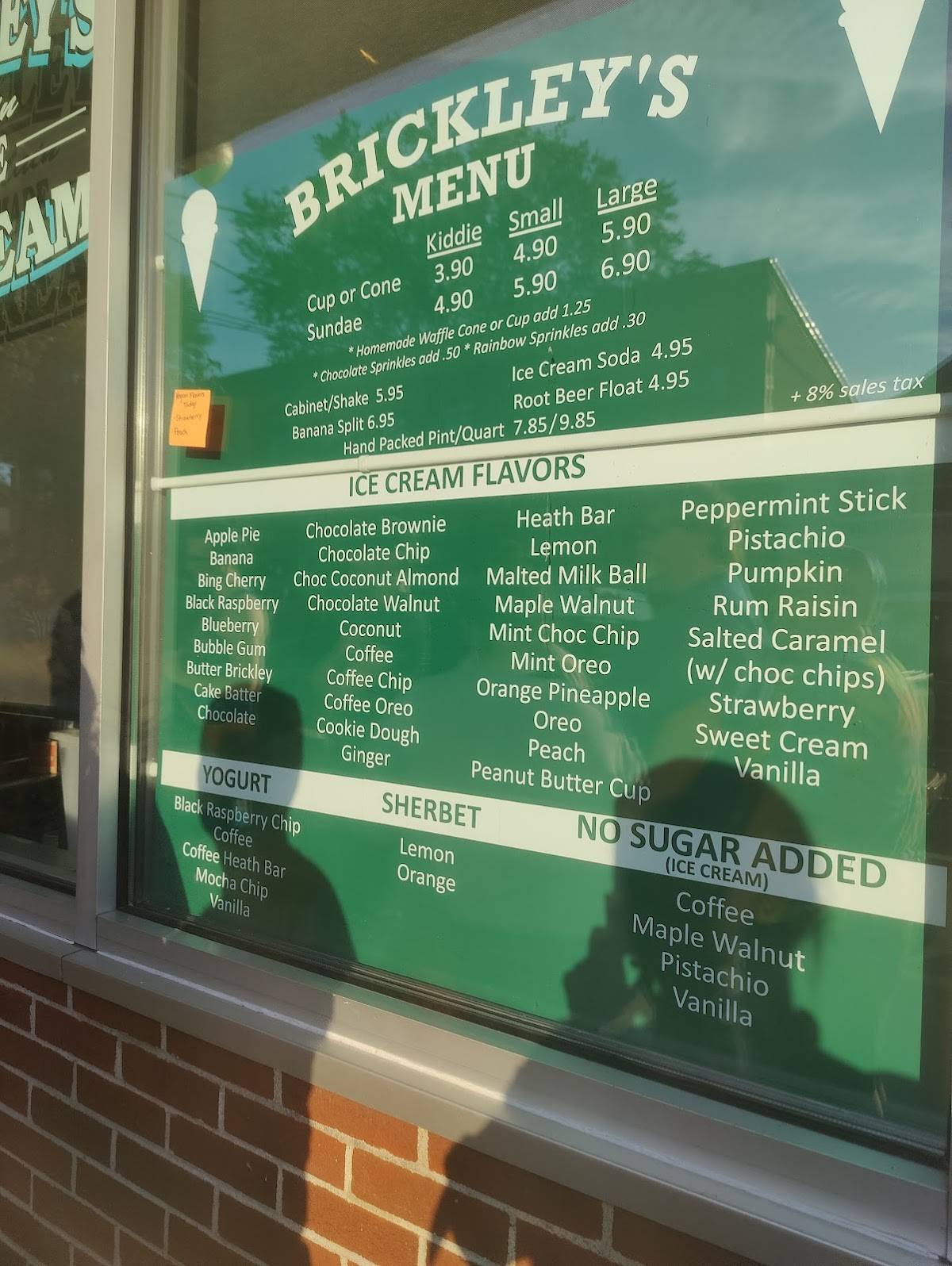 Menu at Brickley's Ice Cream restaurant, South Kingstown, 322 Main St