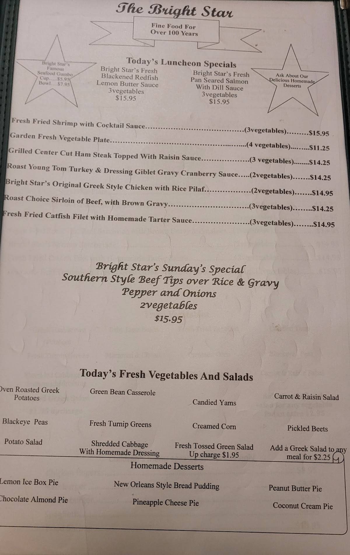 Menu at Bright Star Restaurant, Bessemer