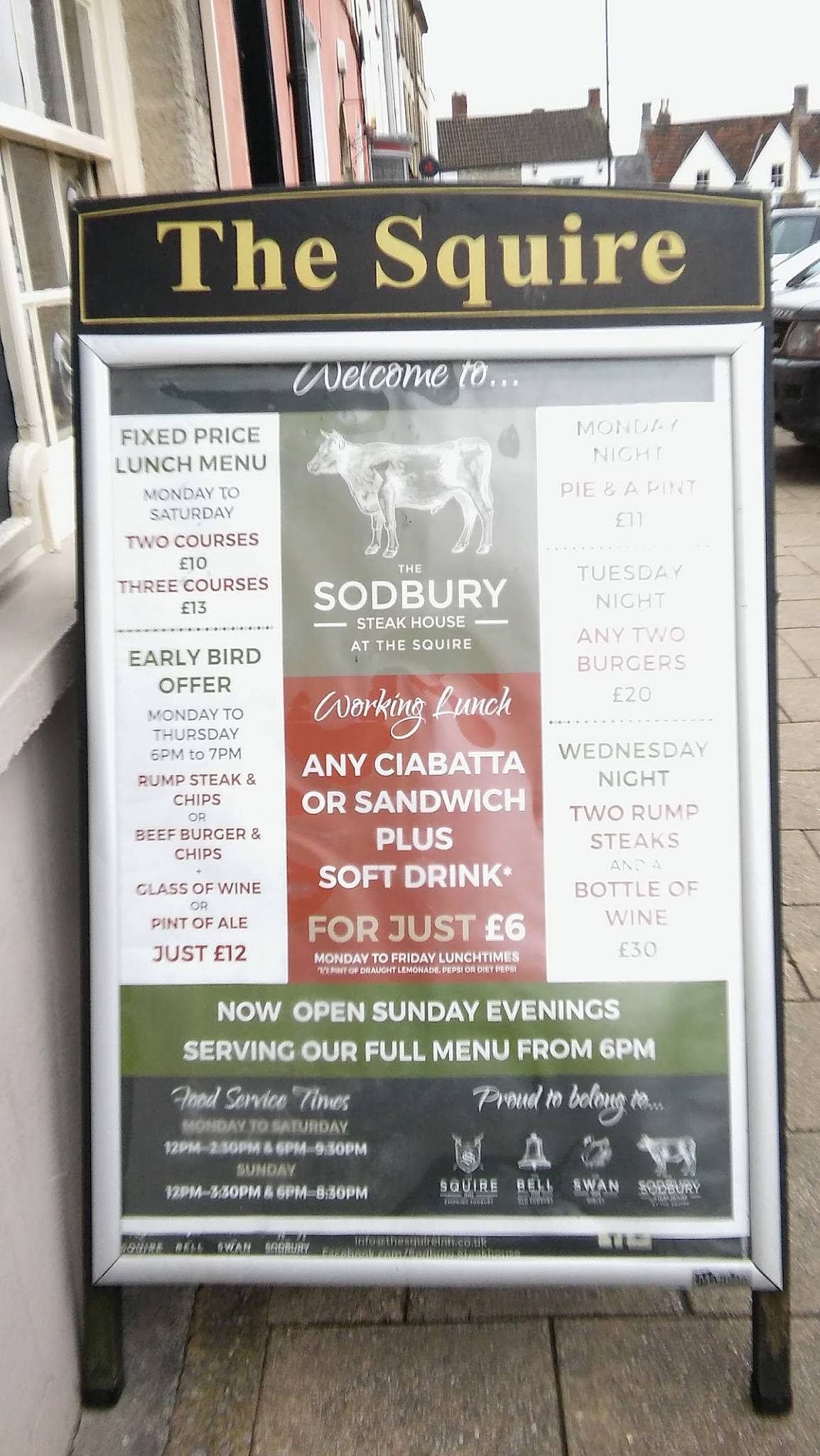 Menu at The Squire Inn pub & bar, Bristol