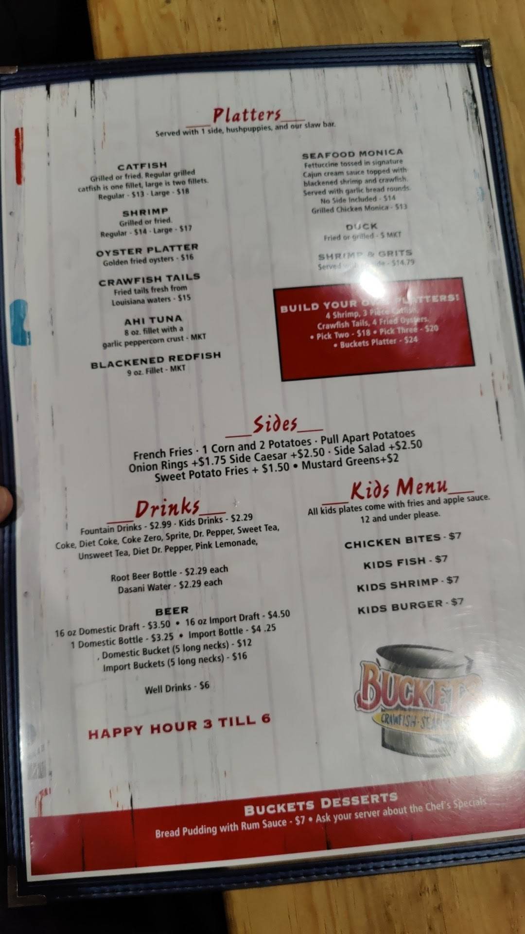 Menu at Buckets Crawfish and Seafood restaurant, Pineville