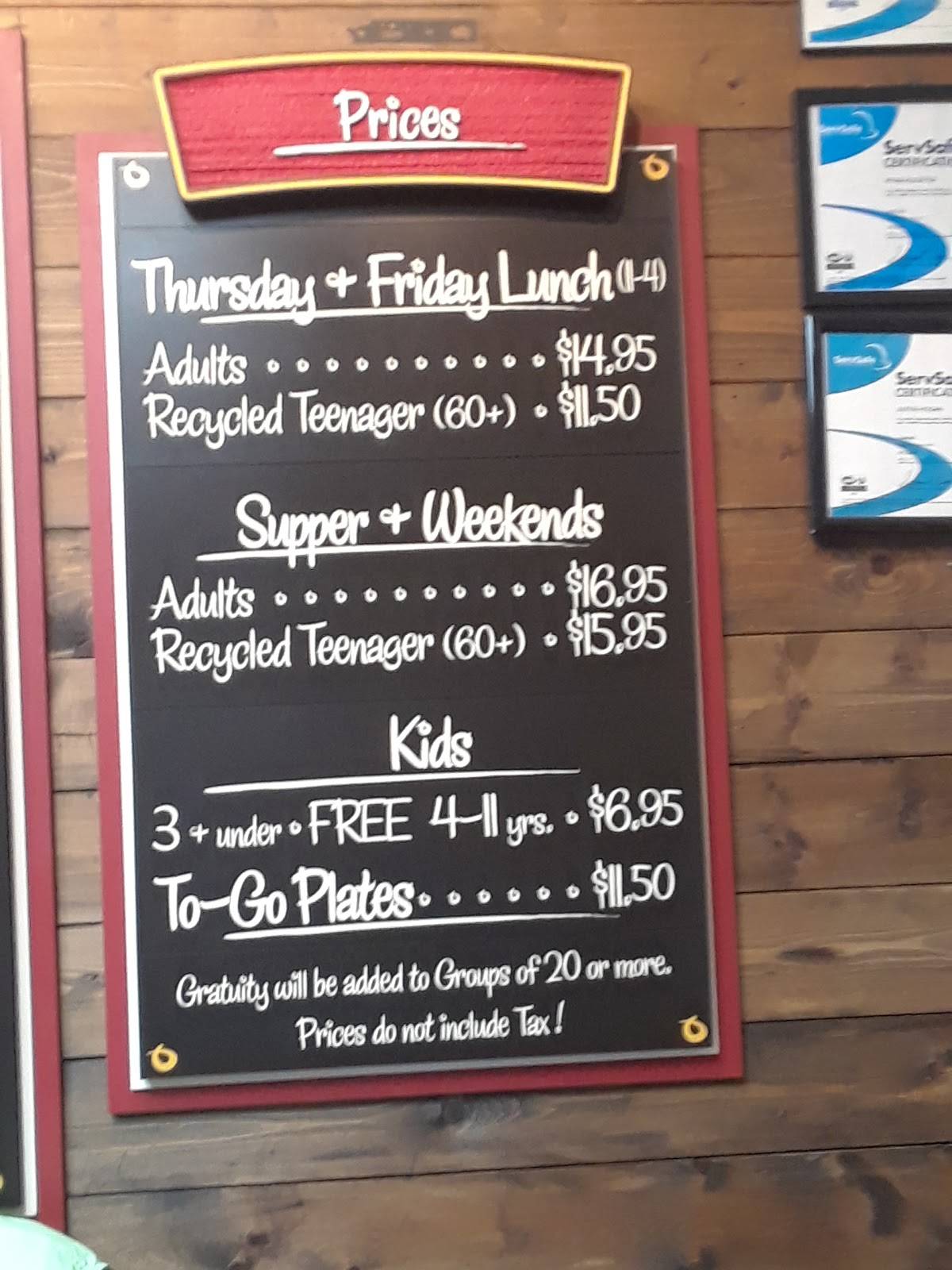 Menu at Buckner's Family Restaurant, USA