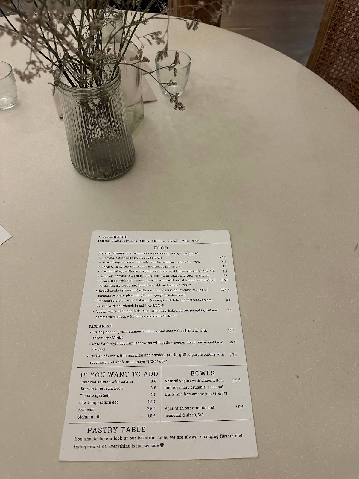 Carta de Bucólico Café, Madrid