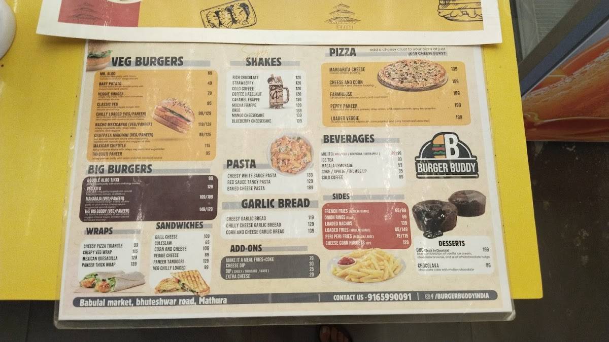Menu at Burger Buddy, Mathura