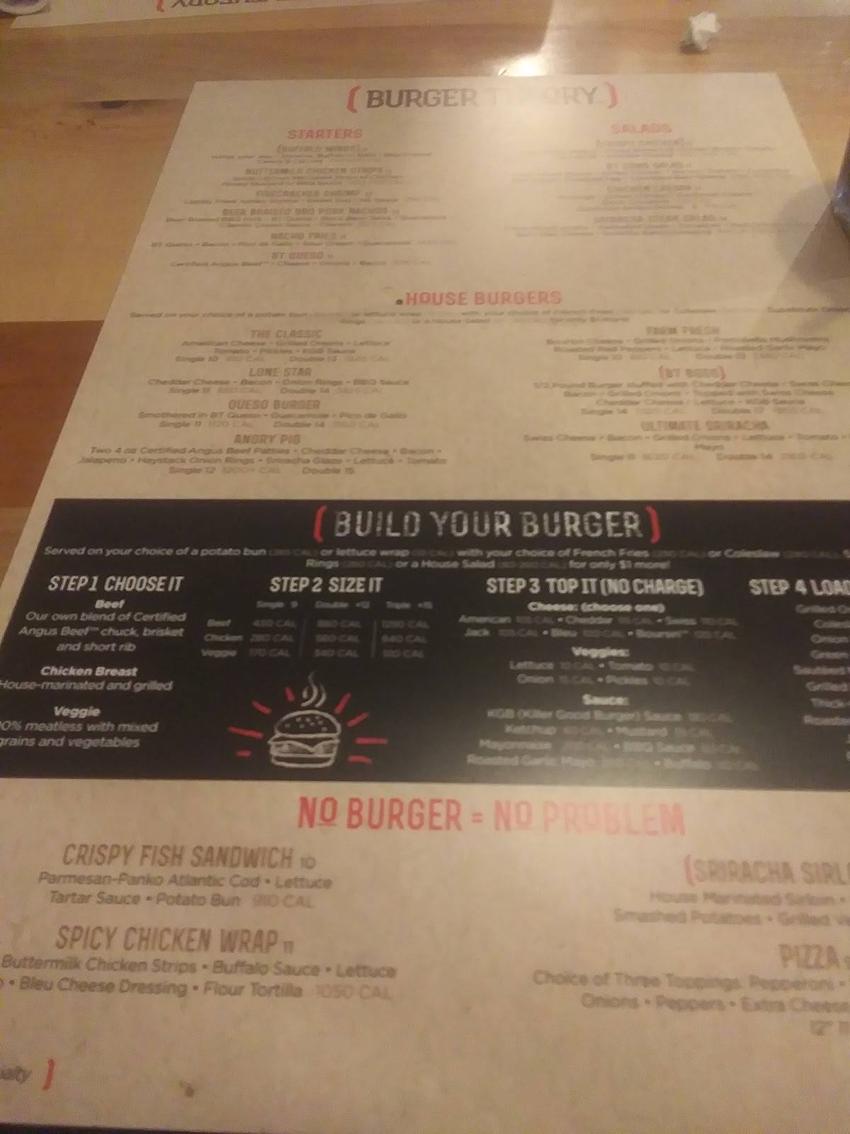 Menu at Burger Theory restaurant, Salina