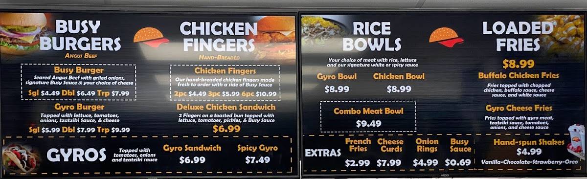 Menu at Busy Boys restaurant, Cambridge