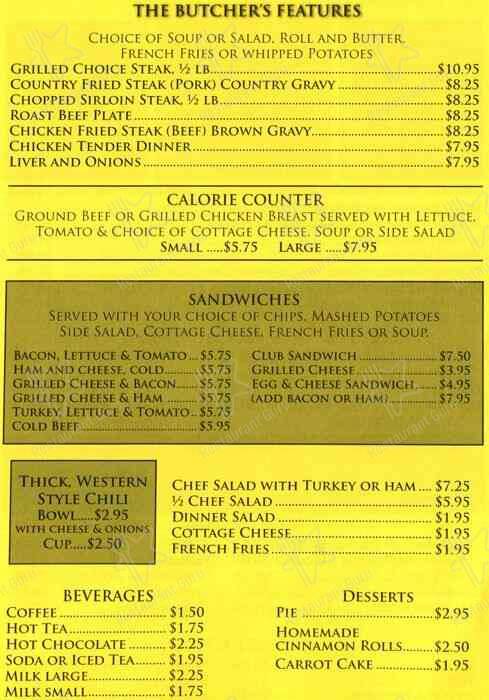 Menu at Butcher Block Cafe, Denver, Washington St