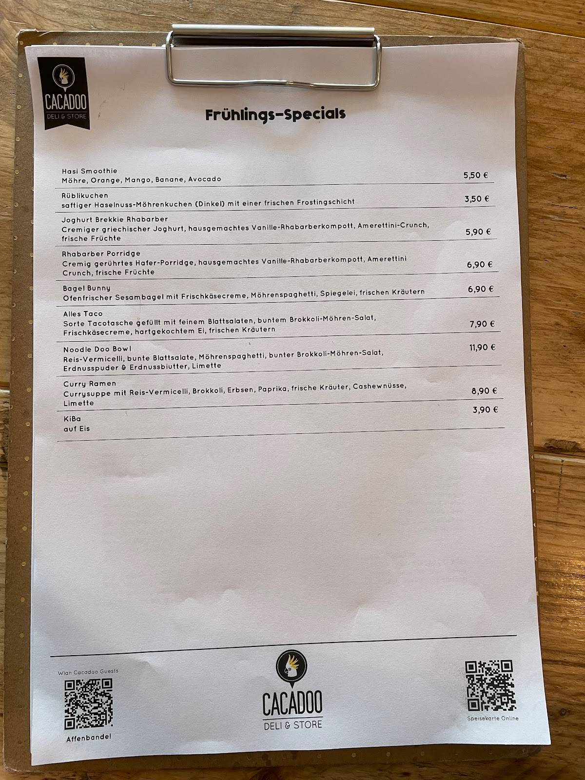 Speisekarte von CACADOO DELI & STORE pub & Bar, Geldern