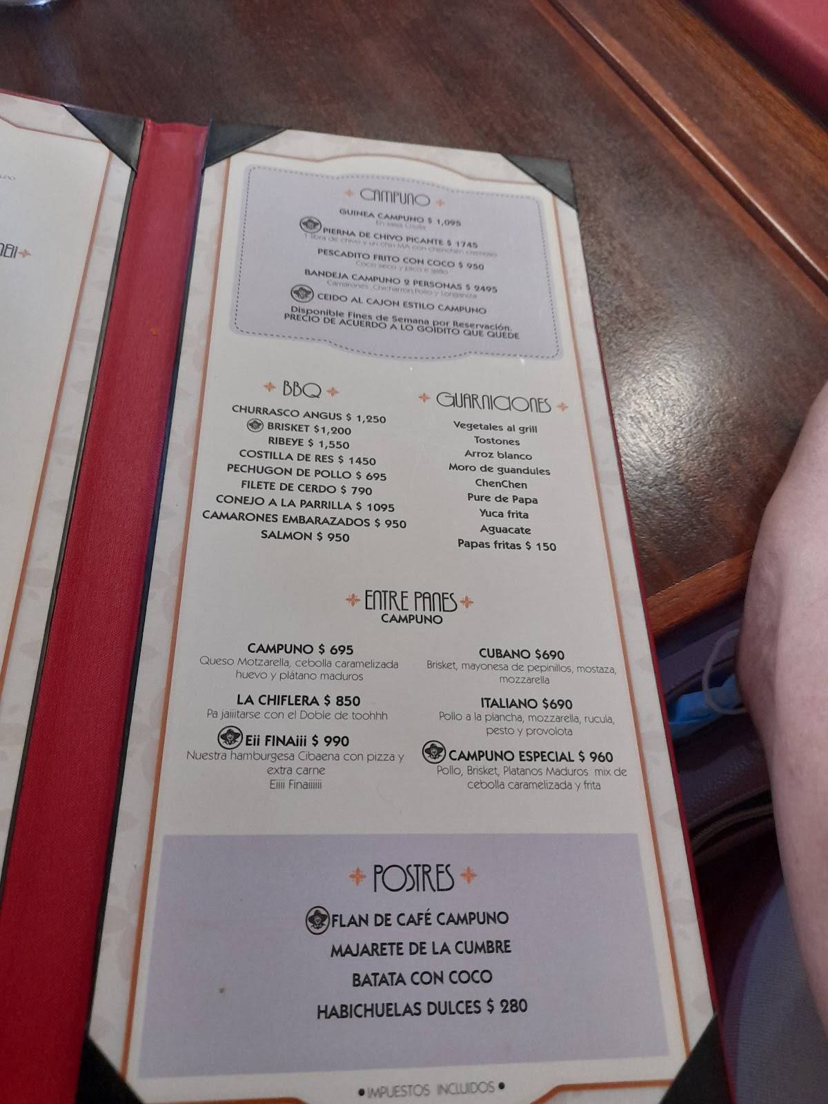 Carta del restaurante CAMPUNO VILLA OLGA, Santiago De Los Caballeros