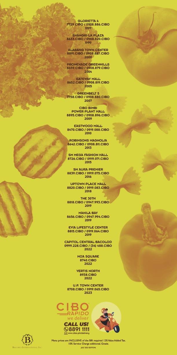 Menu at CIBO - Glorietta 4 restaurant, Makati, Glorietta 4