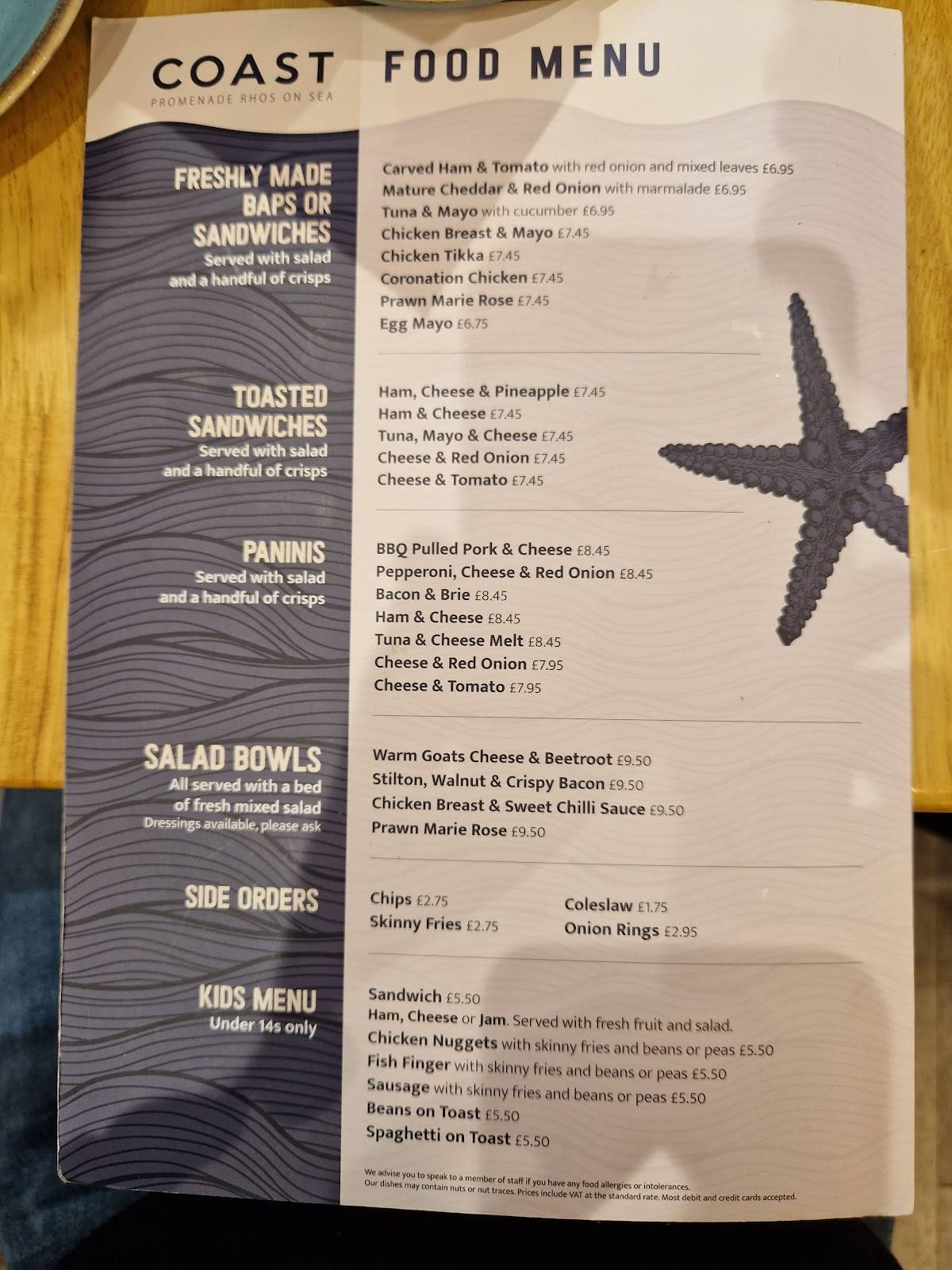 Menu at COAST Cafe & Gift Shop, Rhos on Sea