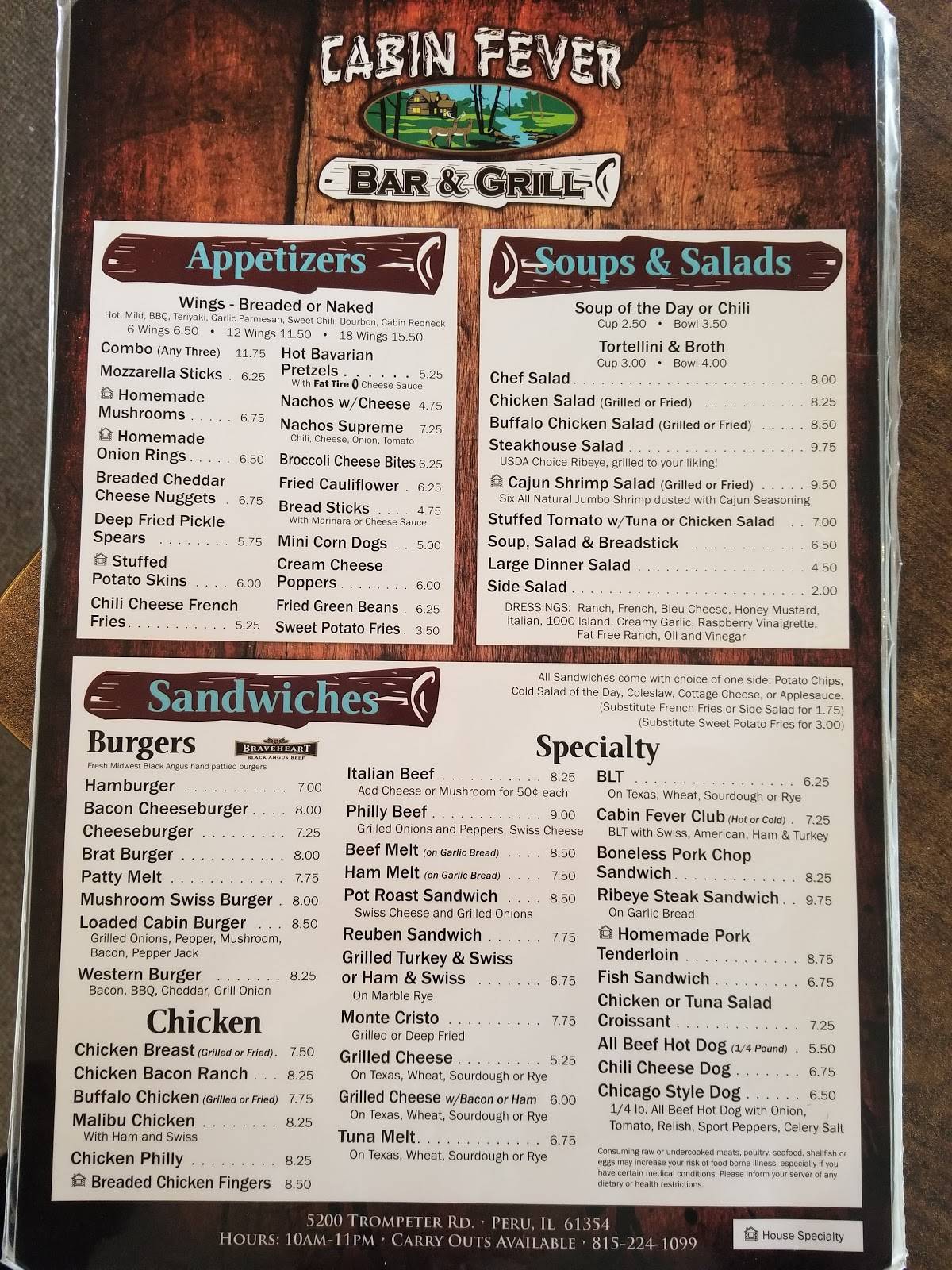 Menu at Cabin Fever Bar & Grill, Peru