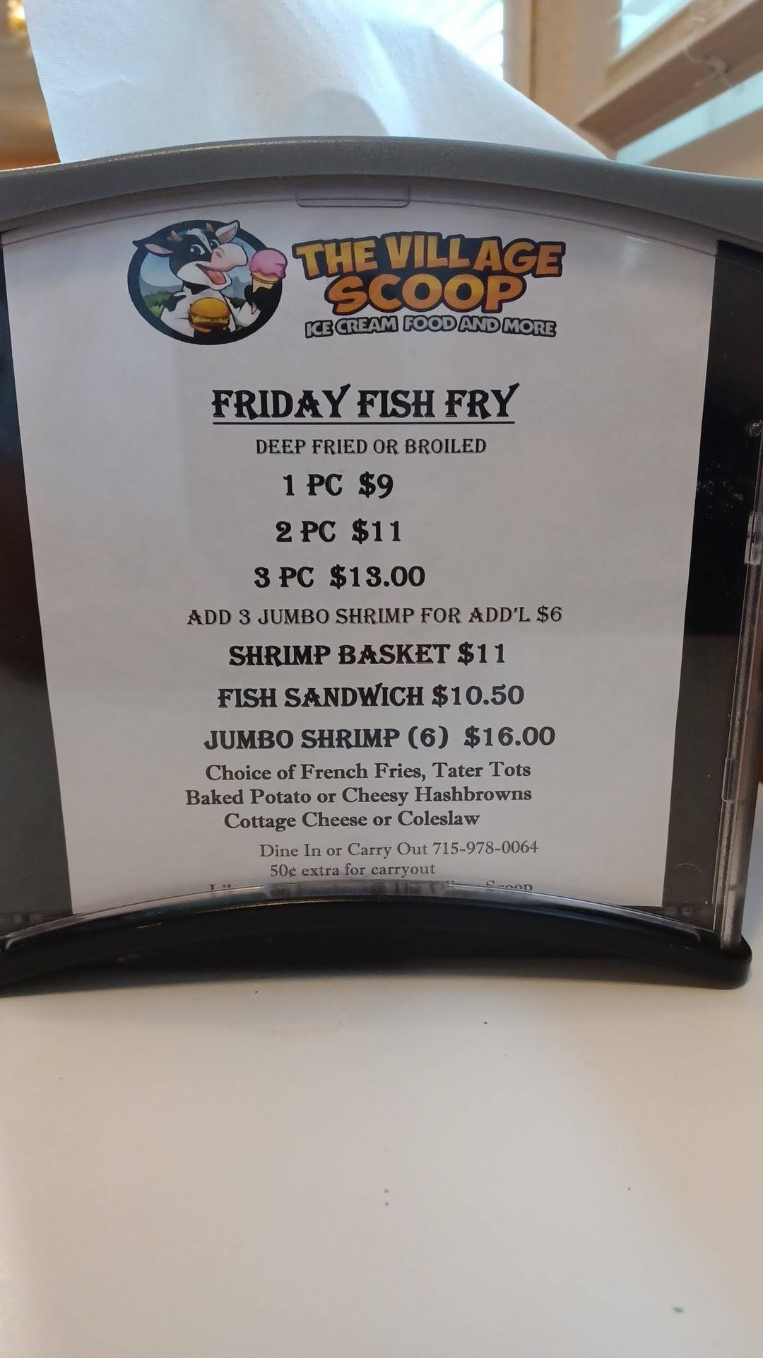 Menu at The Village Scoop, Cadott