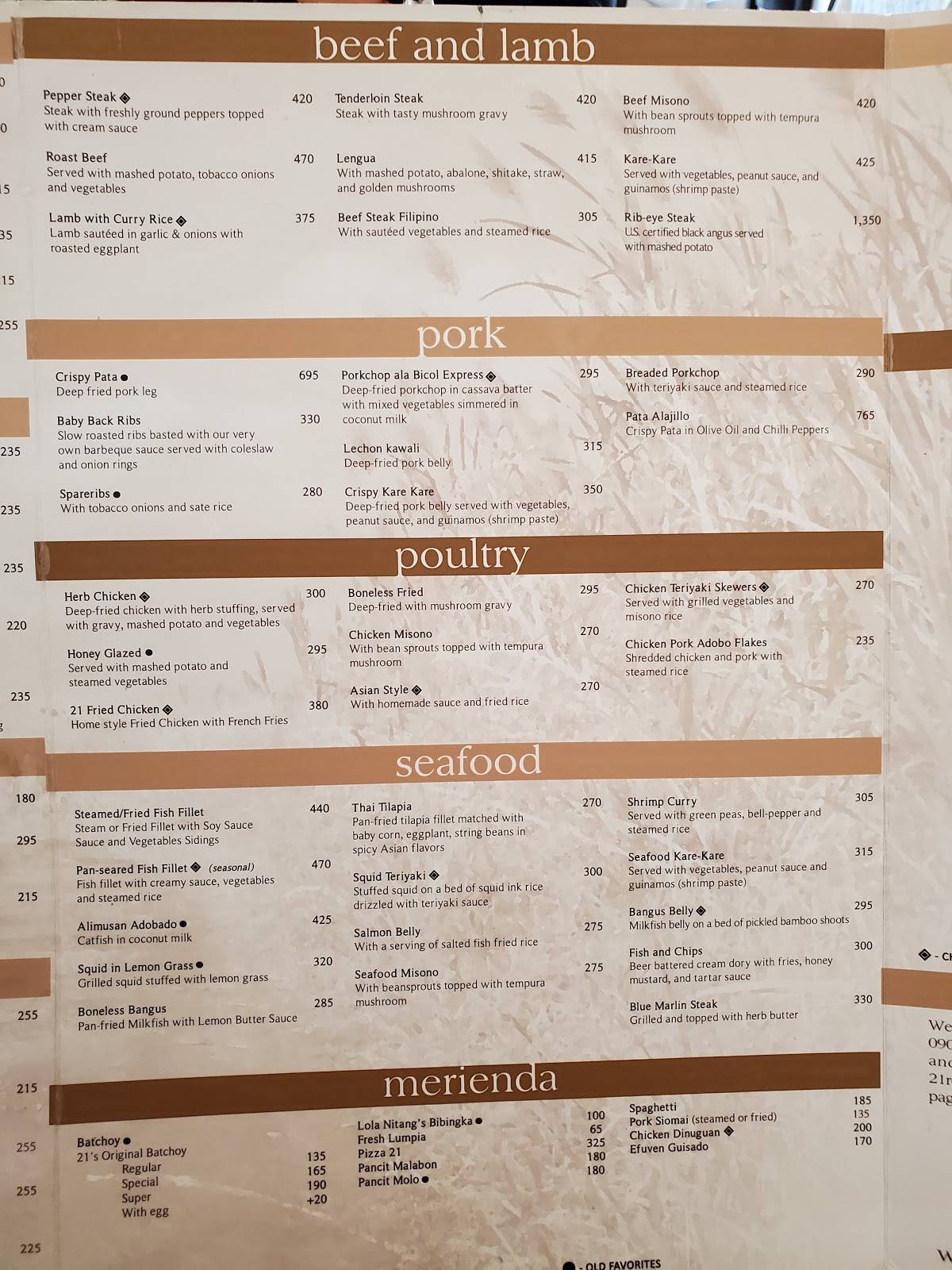 Menu at 21 Restaurant, Bacolod, 21 Lacson St