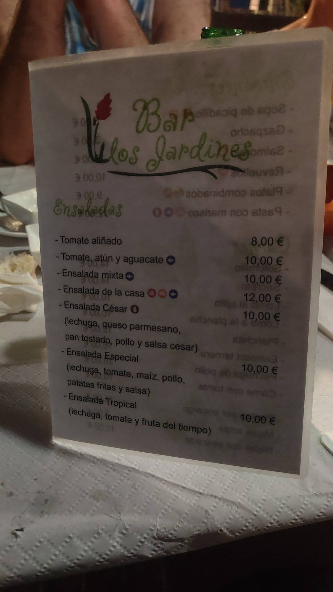 Menu at Café Bar Los Jardines - Casa Escobar, Torrenueva