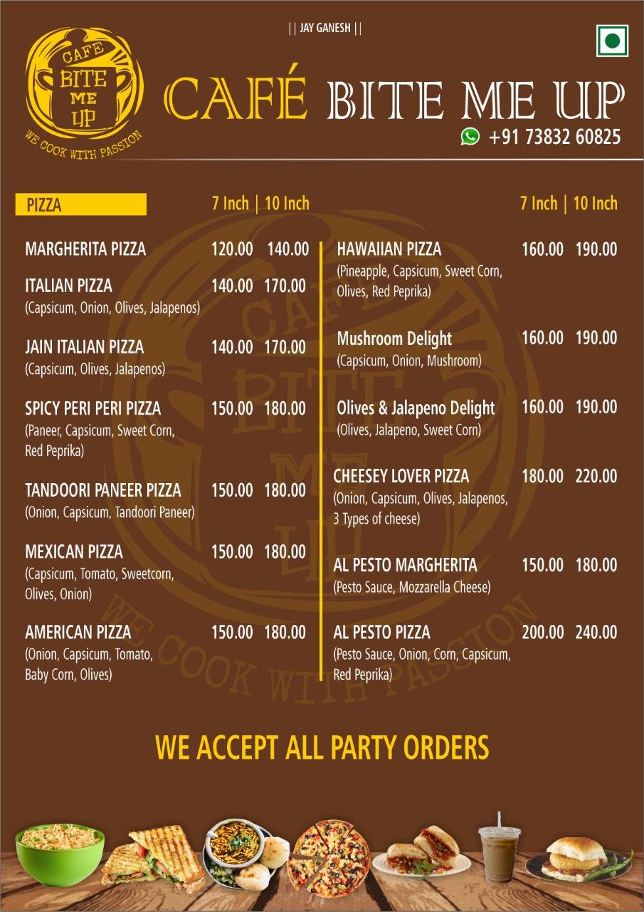 Menu at Cafe Bite Me Up, Vadodara