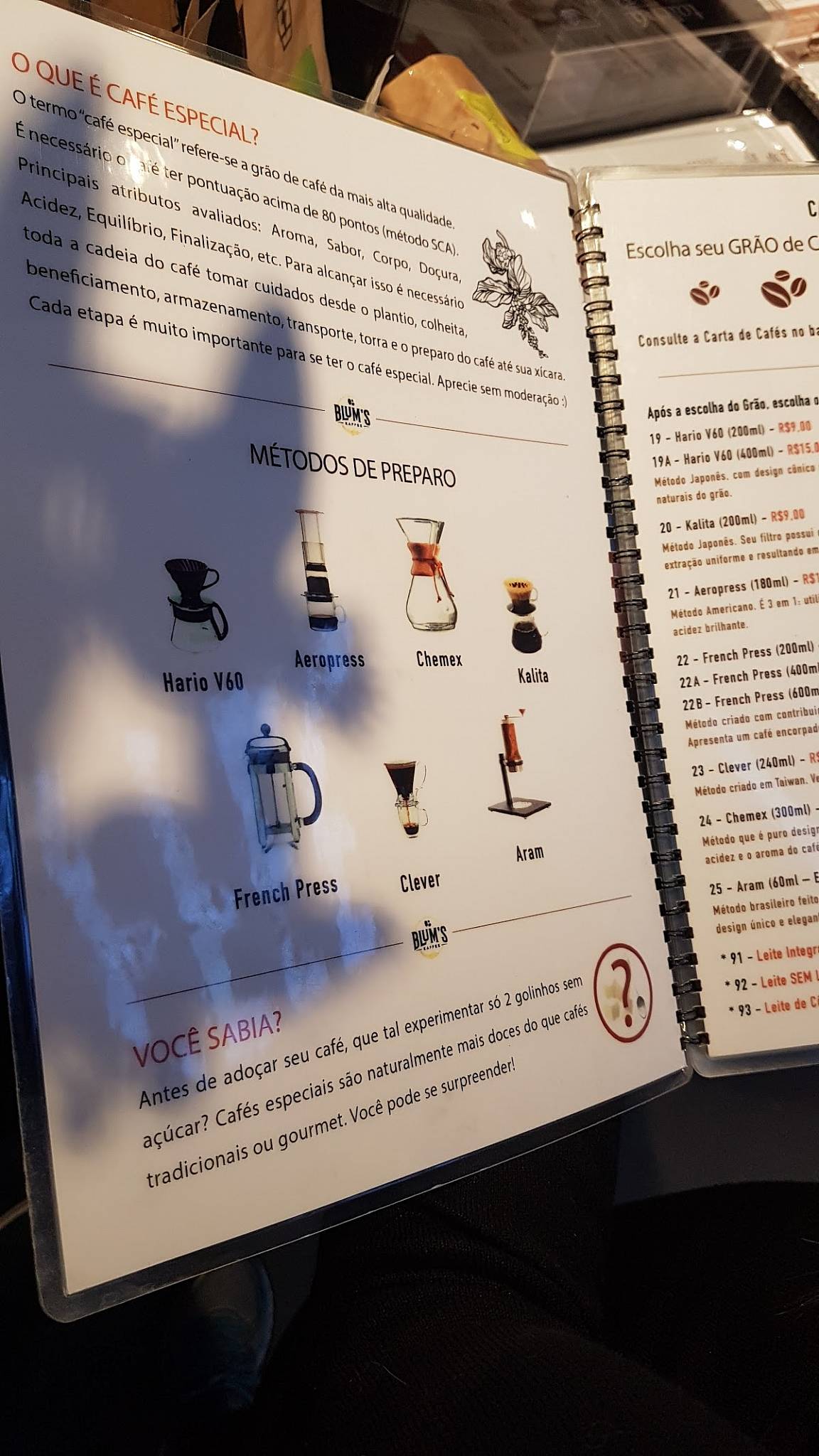 Menu em Blum's Kaffee Cafés Especiais, Blumenau