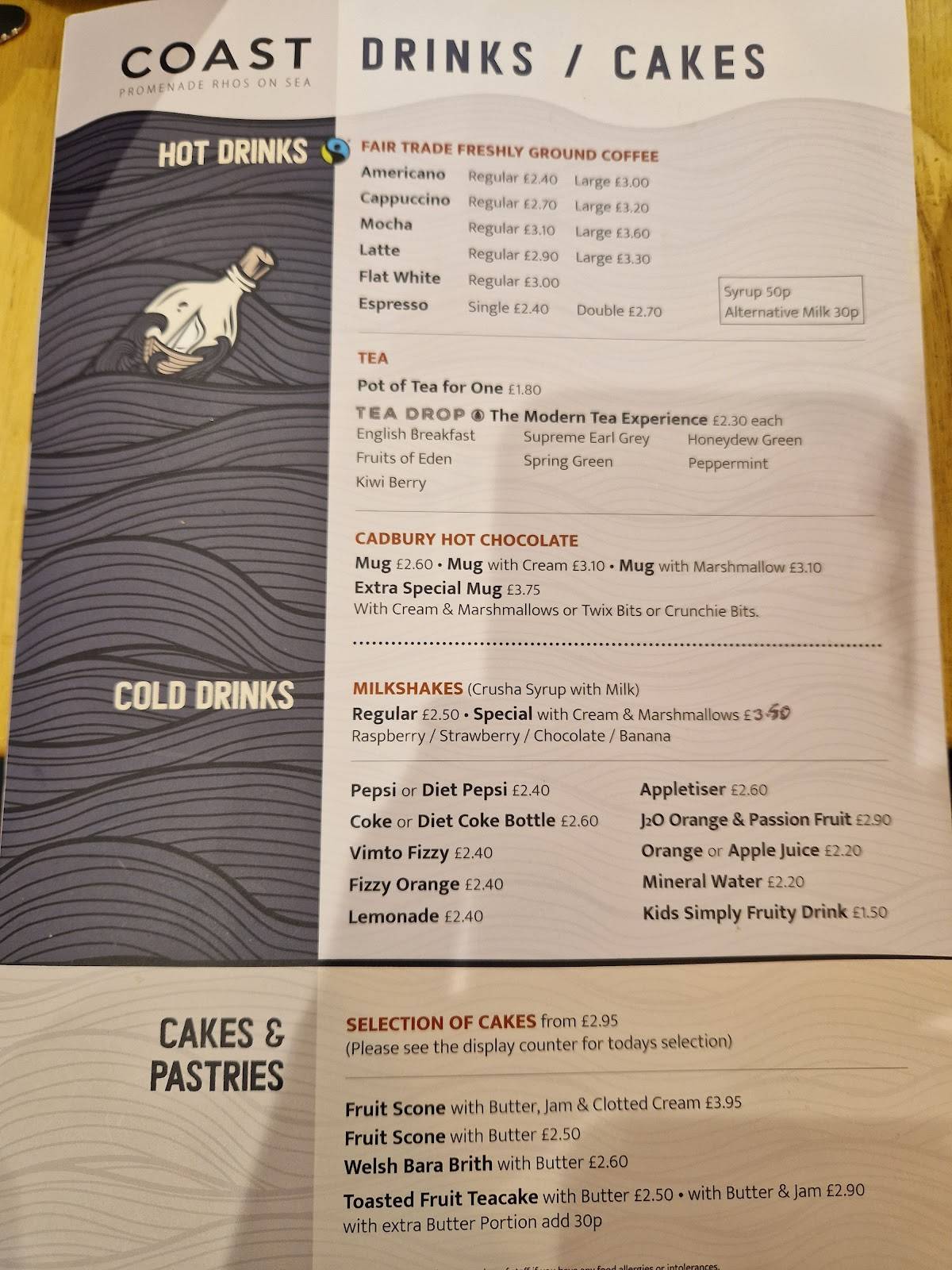 Menu at COAST Cafe & Gift Shop, Rhos on Sea
