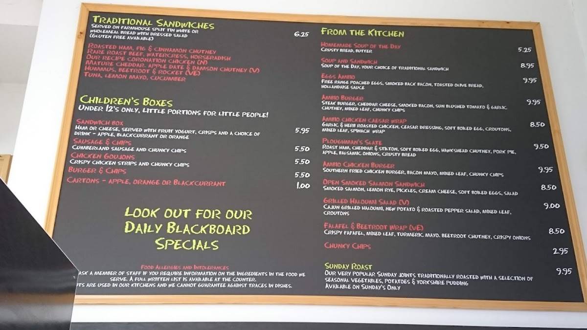 Menu at Cafe Ambio., Chorley