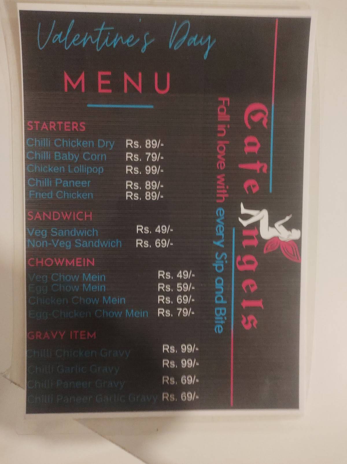 Menu at Cafe Angels, Kolkata