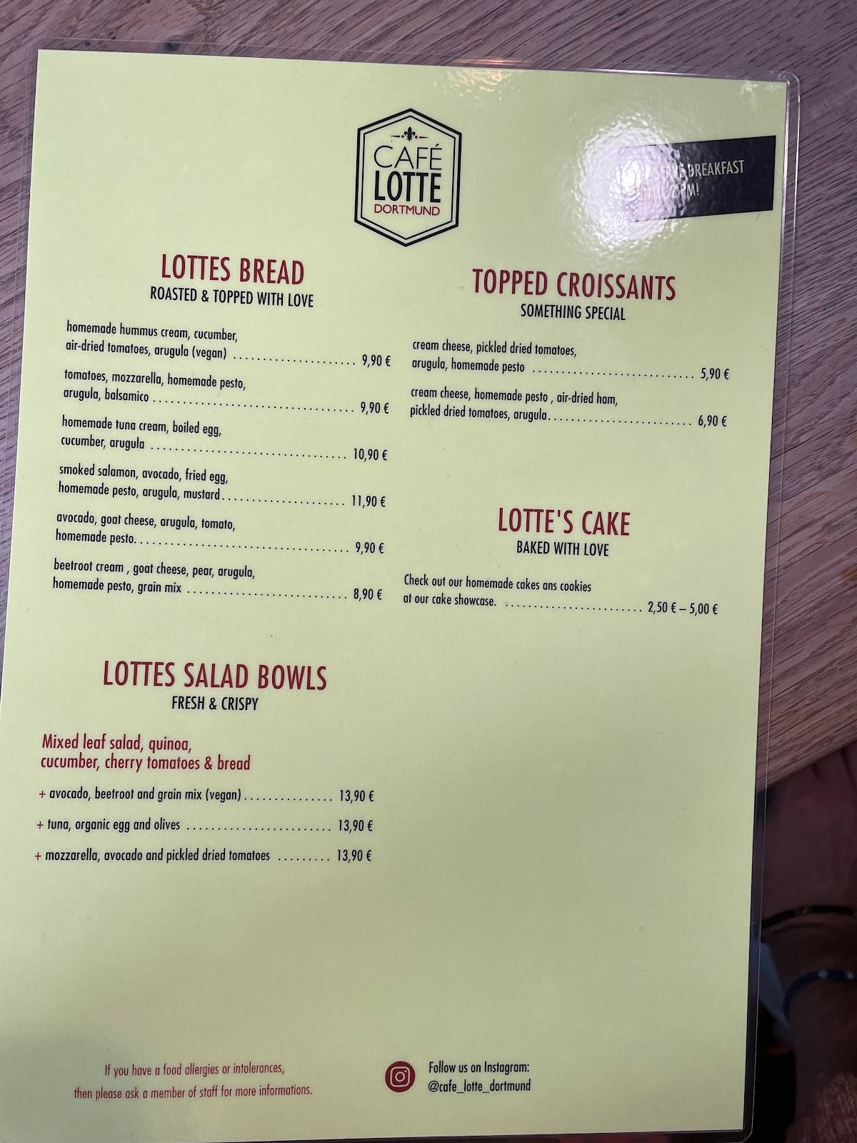 Speisekarte von Café Lotte Dortmund cafe, Dortmund, Dresdener Straße 31