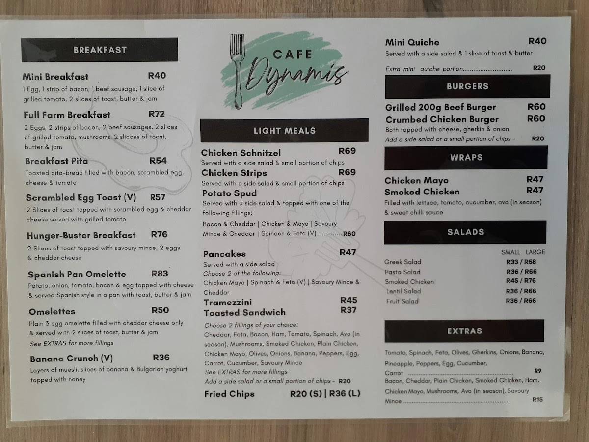 Menu at Café Dynamis Coffee Shop cafe, Cape Town