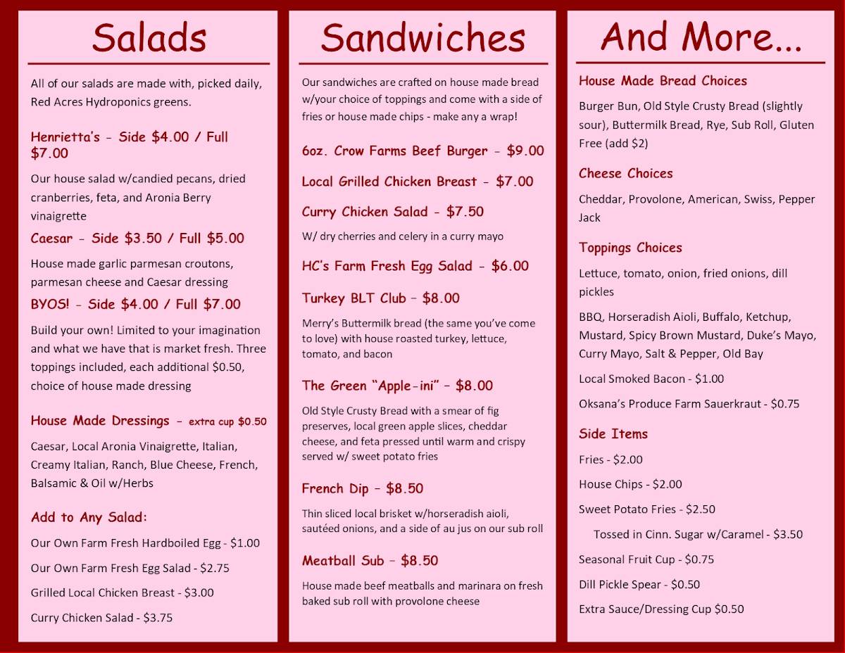 Menu at Happy Chicken - Bakery, Catering, Cafe, Chestertown