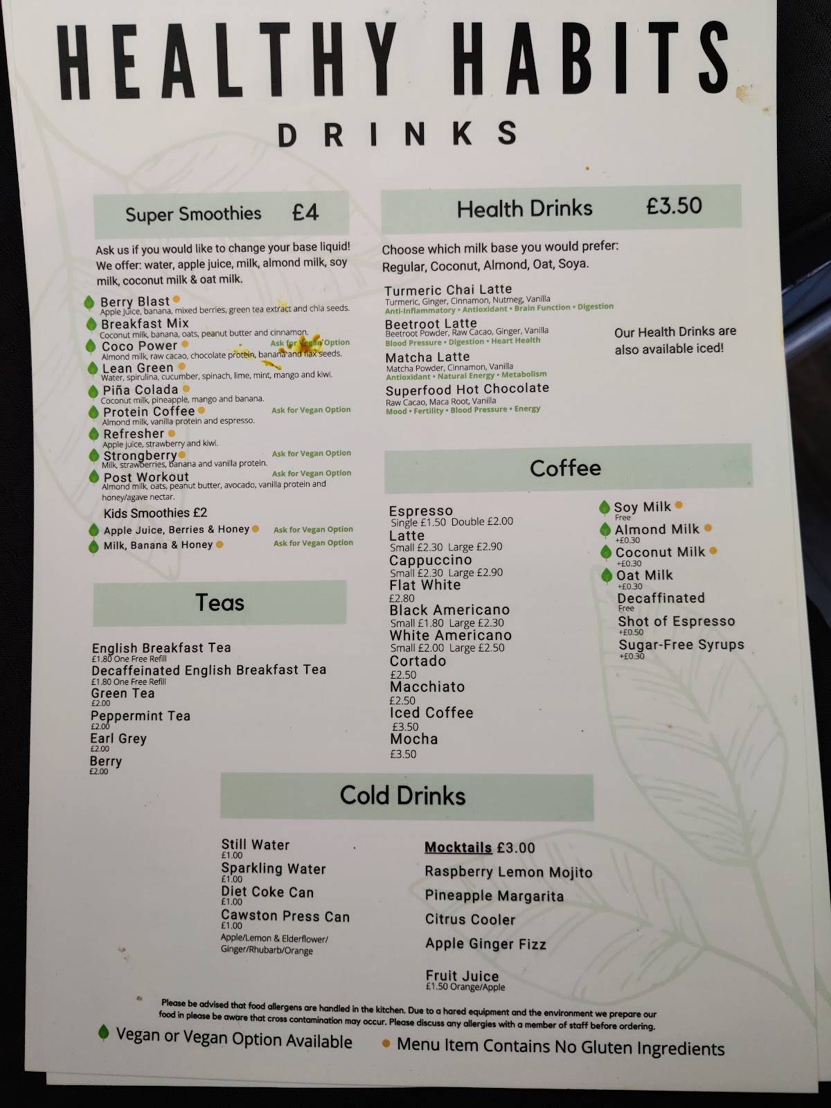 Menu at Healthy Habits Cafe, Broadstone