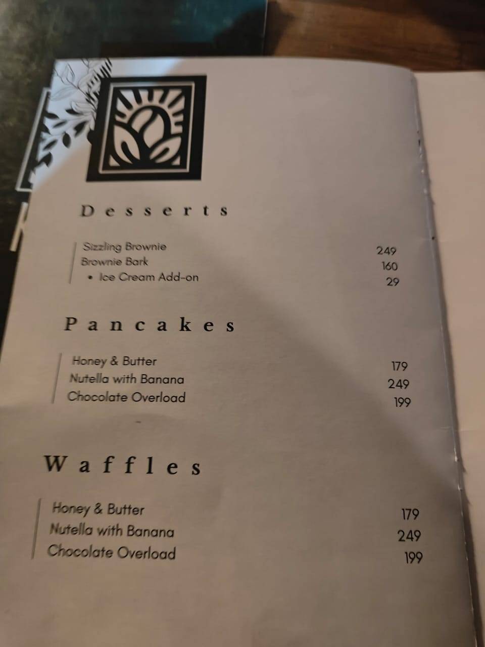 Menu at Kefi, Hyderabad
