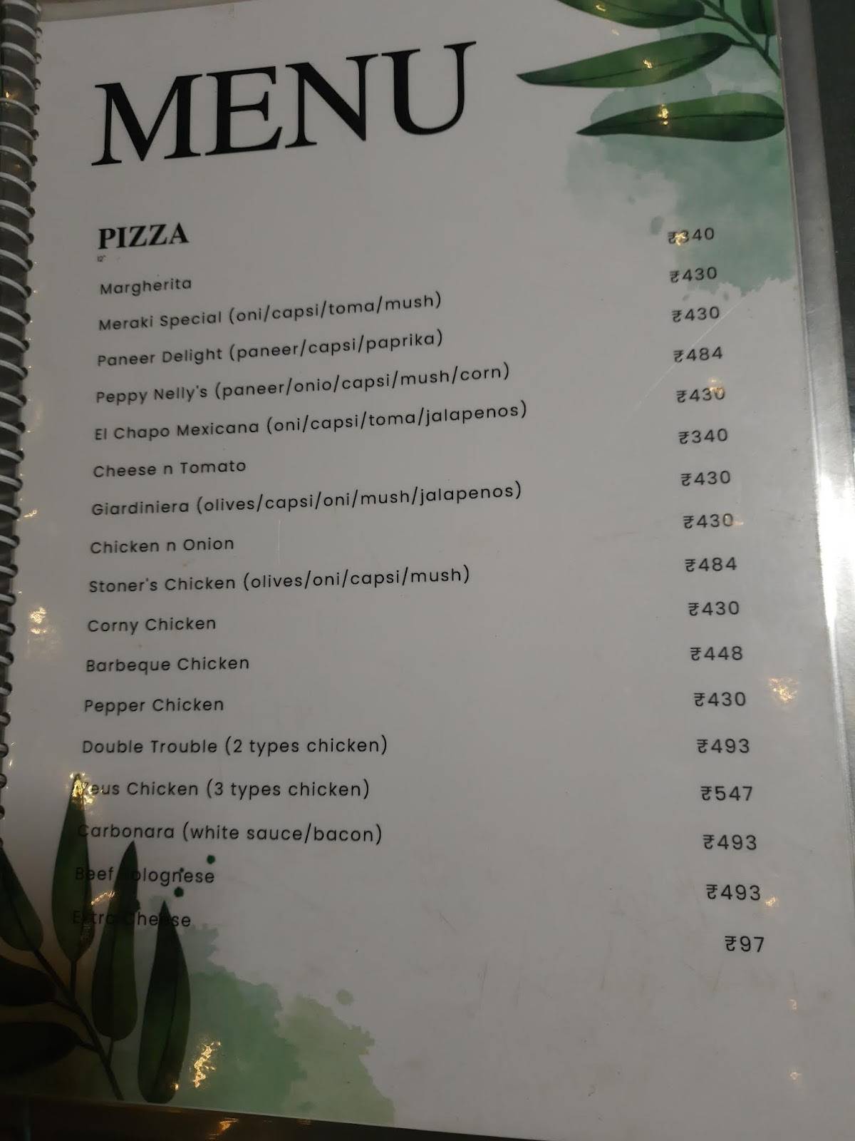 Menu at Cafe Kudos, Varkala