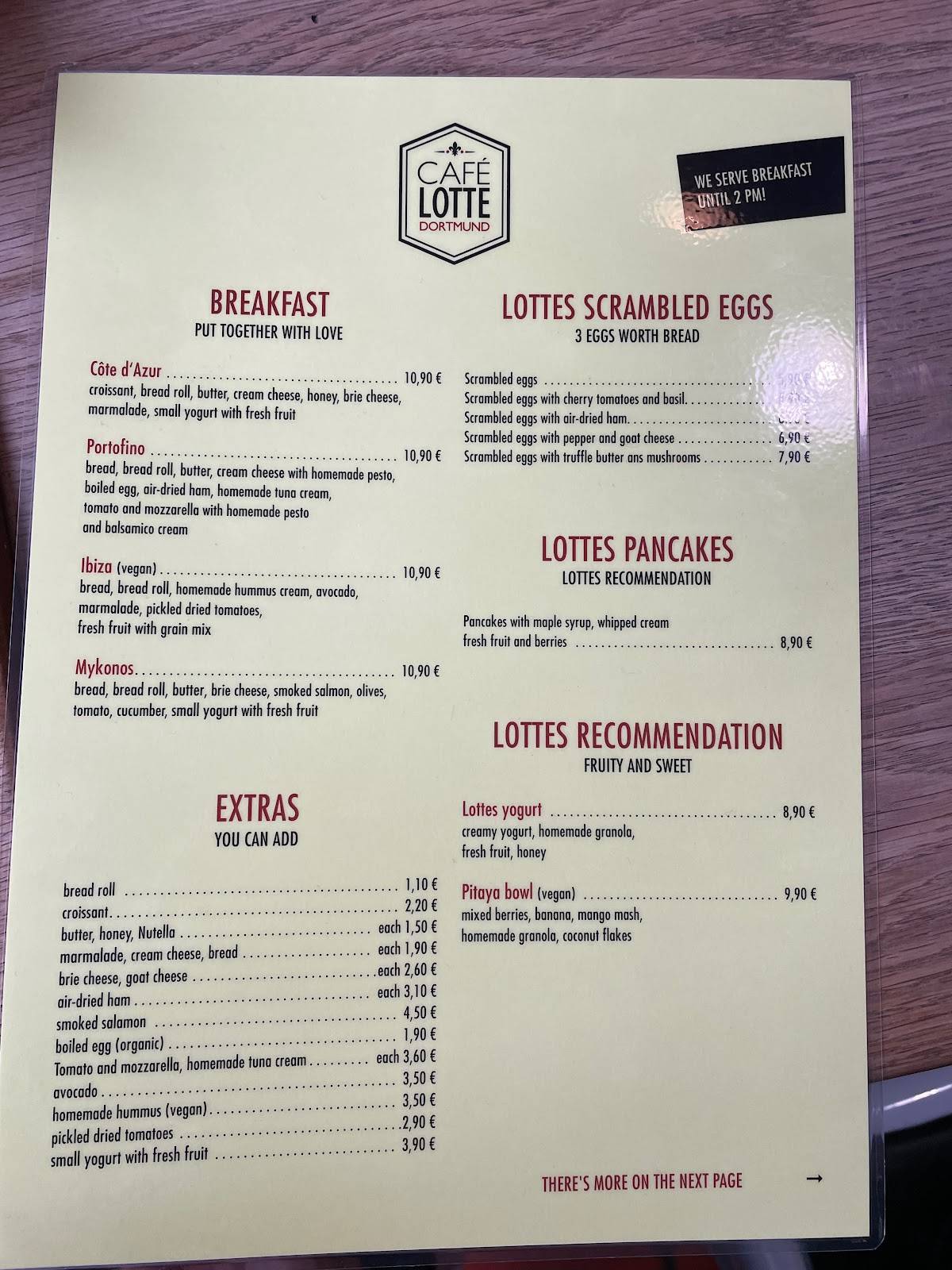 Speisekarte von Café Lotte Dortmund cafe, Dortmund, Dresdener Straße 31