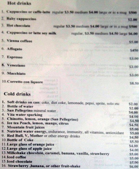 Menu at Cafe Perri, Melbourne