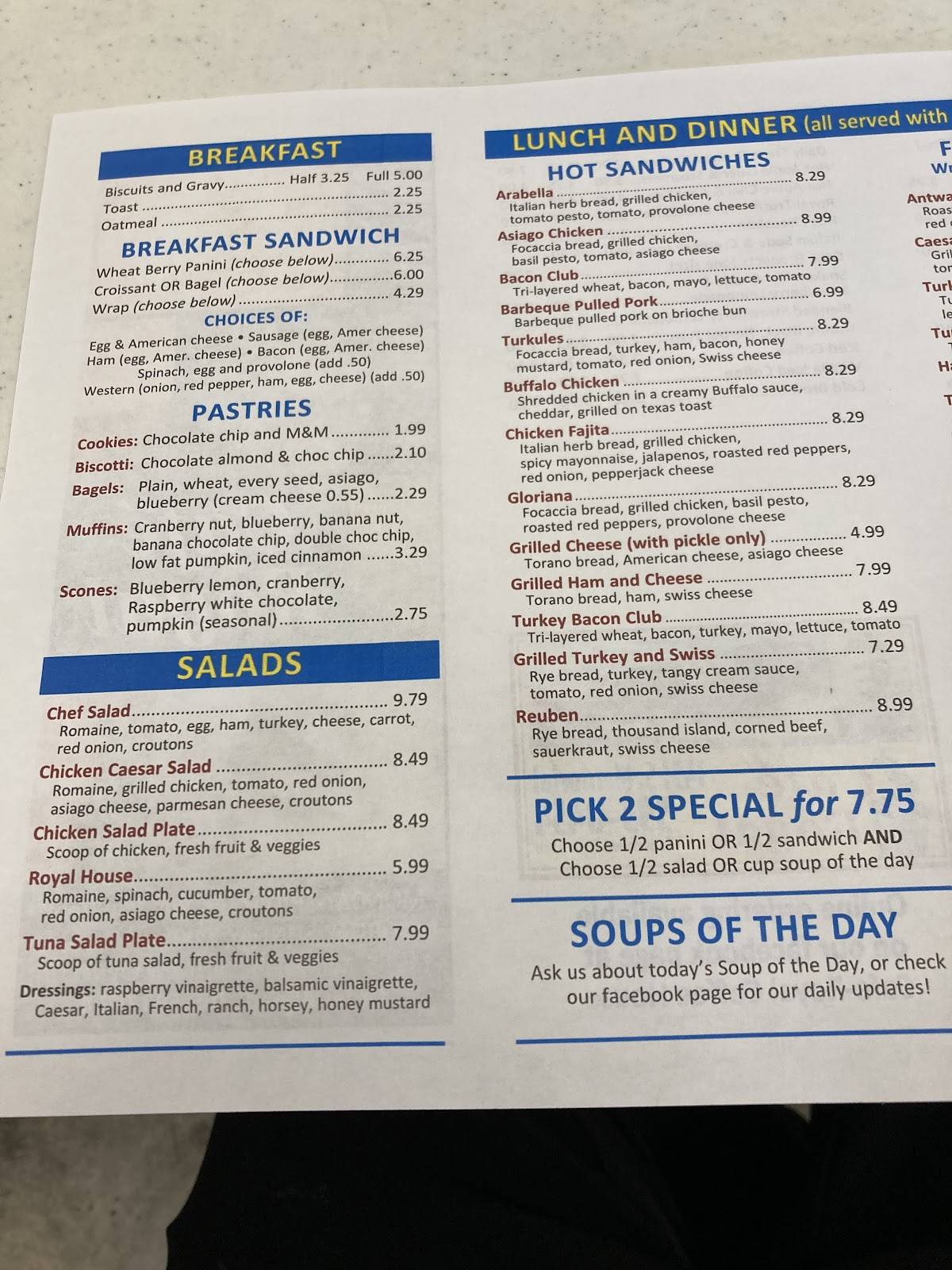 Menu at Cafe Royal, New Castle