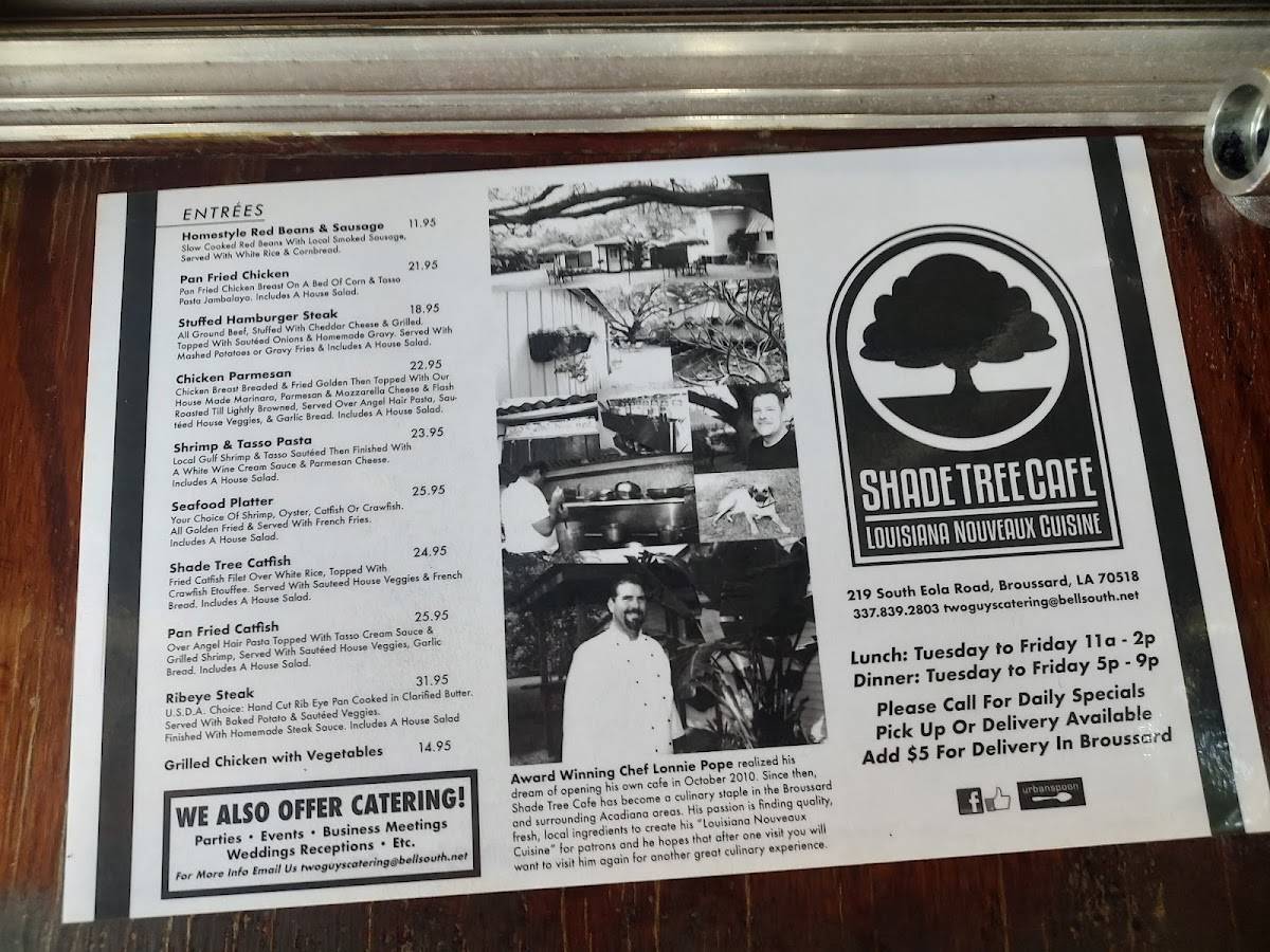 Menu at Shade Tree Cafe, Broussard